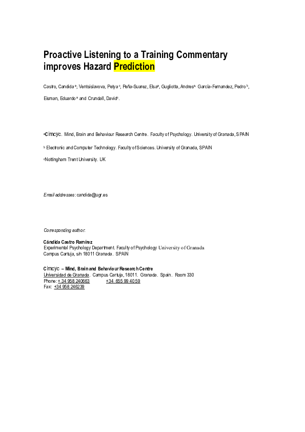 (PDF) Proactive Listening to a Training Commentary improves hazard ...