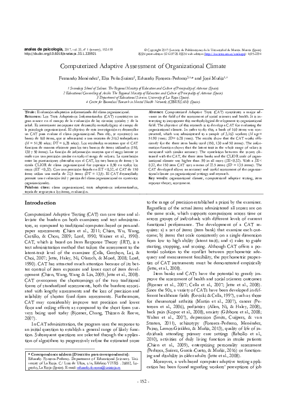 (PDF) Computerized Adaptive Assessment of Organizational Climate