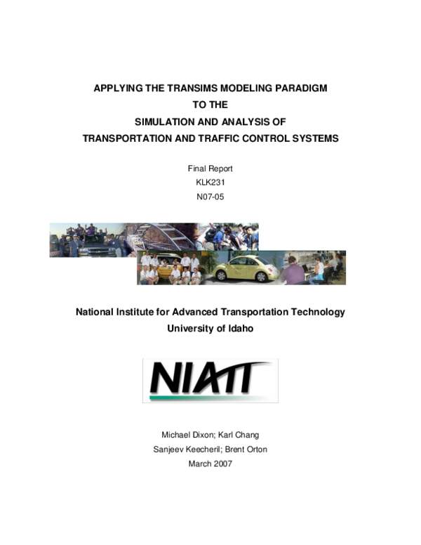 (PDF) Applying the TRANSIM Model Paradigm to the Simulation and ...