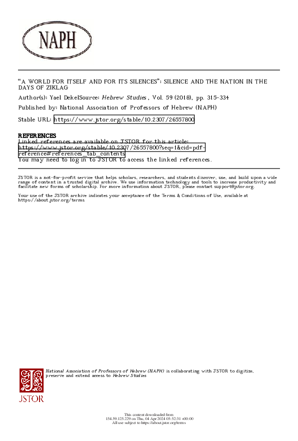 (PDF) "'A World for itself and for its Silences': Silence and the ...
