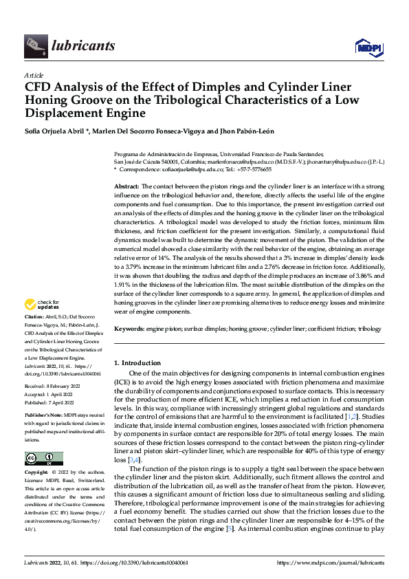 (PDF) CFD Study on Dimples and Honing Effects in Engines