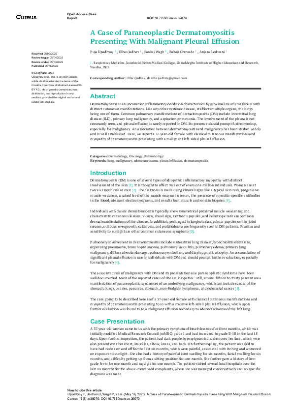 (PDF) A Case of Paraneoplastic Dermatomyositis Presenting With ...