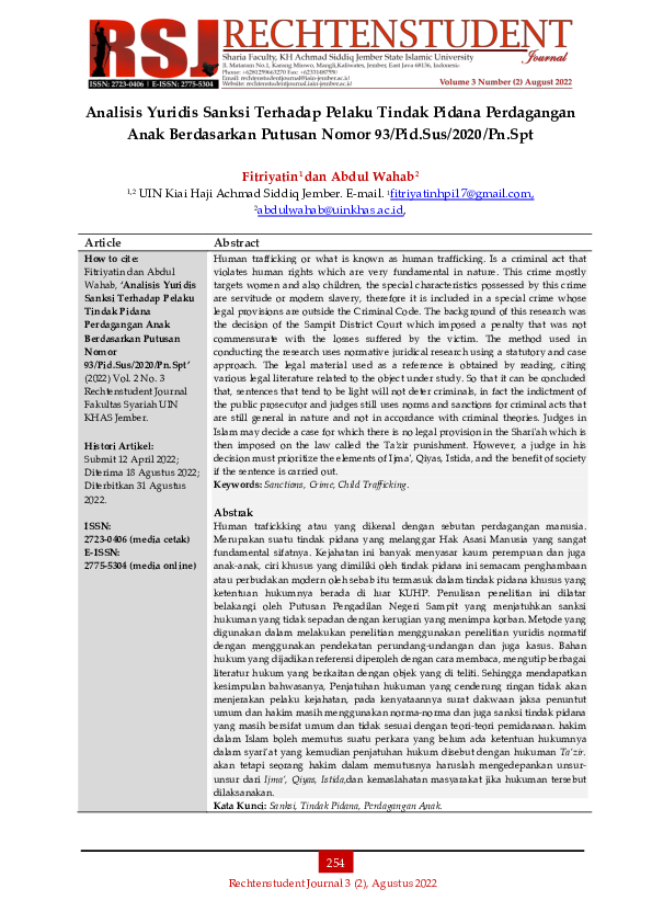 (PDF) Analisis Yuridis Sanksi Terhadap Pelaku Tindak Pidana Perdagangan Anak Berdasarkan Putusan ...