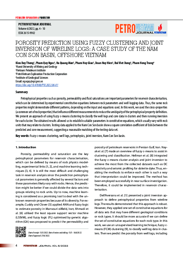 (PDF) Porosity prediction using fuzzy clustering and joint inversion of wireline logs: A case ...