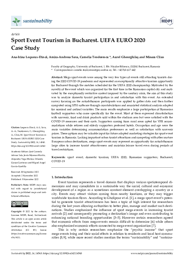 (PDF) Sport Event Tourism in Bucharest. UEFA EURO 2020 Case Study