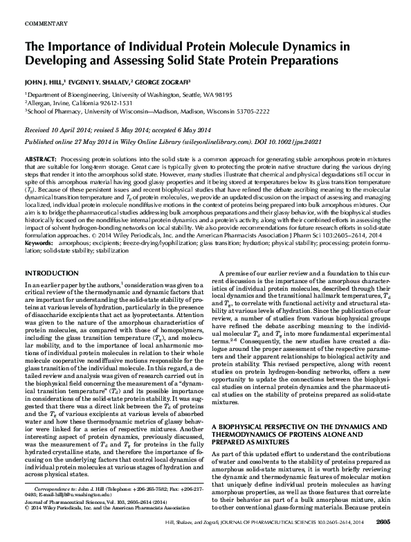 (PDF) The Importance of Individual Protein Molecule Dynamics in ...