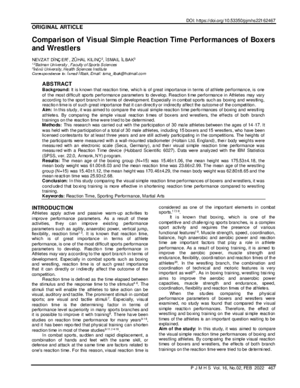 (PDF) Comparison of Visual Simple Reaction Time Performances of Boxers and Wrestlers