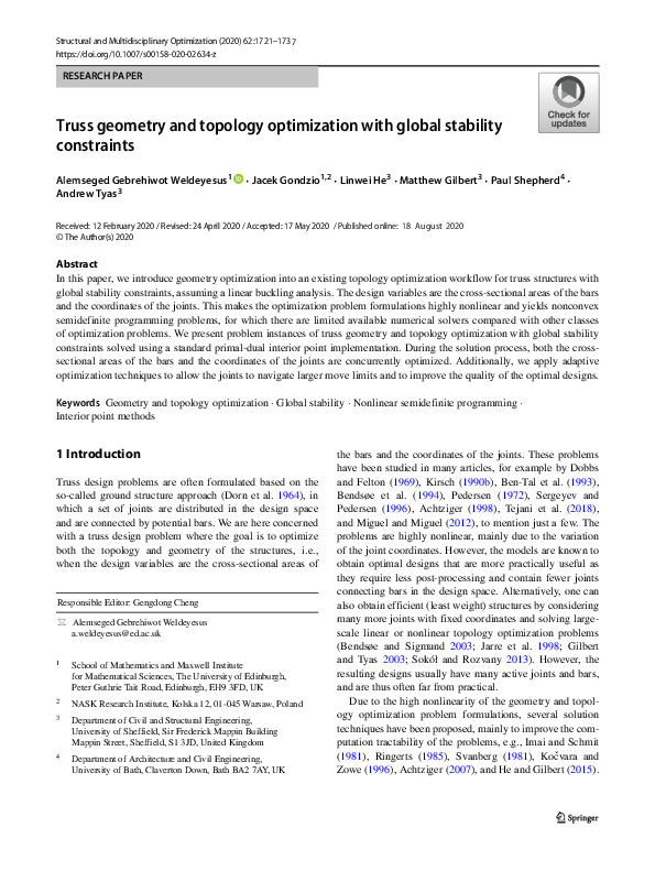 (PDF) Truss geometry and topology optimization with global stability ...