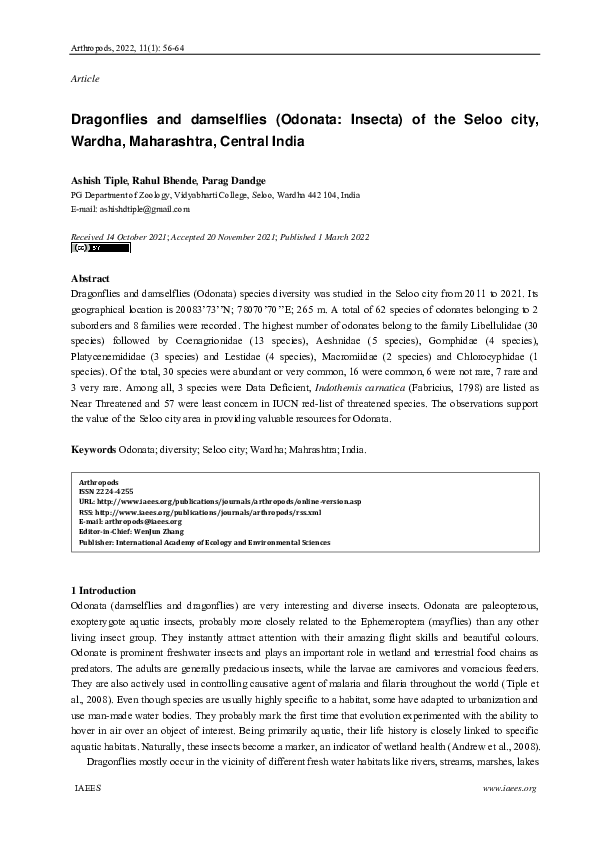 (PDF) Dragonflies and damselflies (Odonata: Insecta) of the Seloo city ...