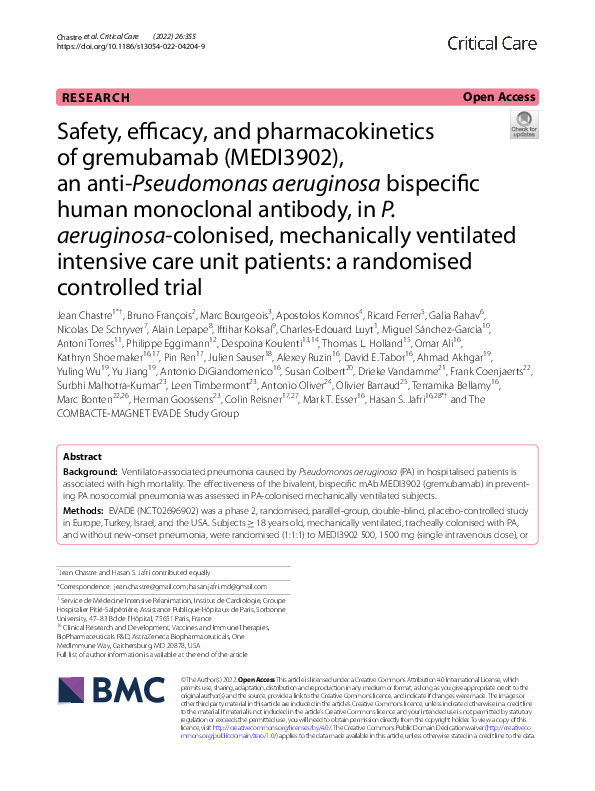 (PDF) Safety, efficacy, and pharmacokinetics of gremubamab (MEDI3902), an anti-Pseudomonas ...