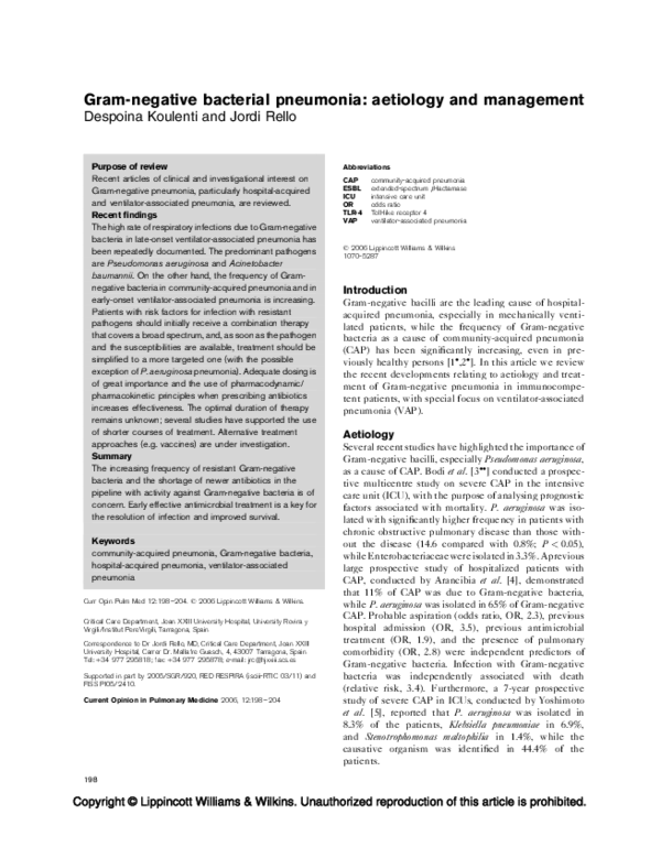 (PDF) Gram-negative bacterial pneumonia: aetiology and management