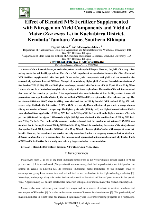 (PDF) Effect of Blended NPS Fertilizer Supplemented with Nitrogen on Yield Components and Yield ...
