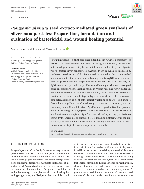(PDF) Pongamia pinnata seed extract-mediated green synthesis of silver ...