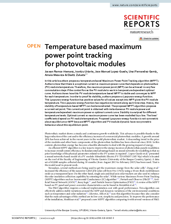 (PDF) Temperature based maximum power point tracking for photovoltaic modules