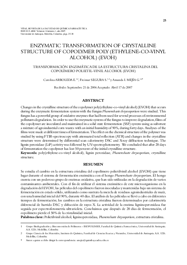 (PDF) Enzymatic Transformation of Crystalline Structure of Copolymer ...