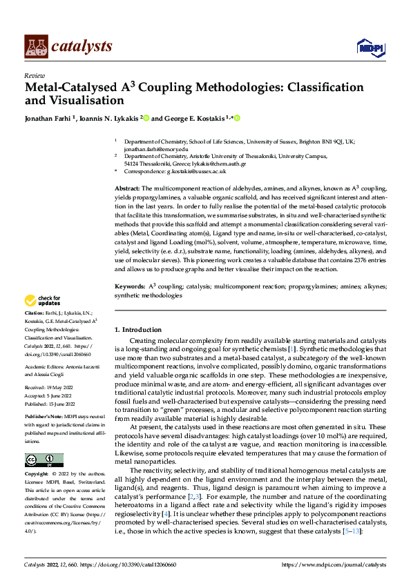 (PDF) Metal-Catalysed A3 Coupling Methodologies: Classification and ...