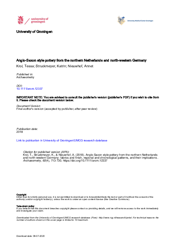 (PDF) Anglo-Saxon Style Pottery from the Northern Netherlands and North ...