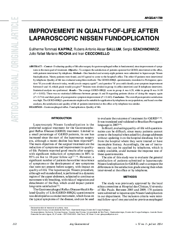 (PDF) Improvement in Quality-Of-Life After Laparoscopic Nissen ...