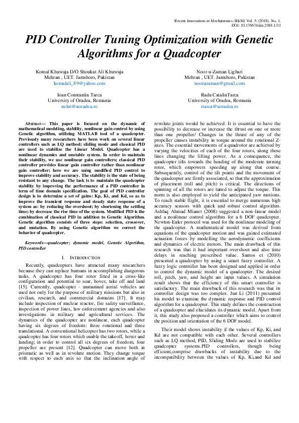 (PDF) PID Controller Tuning Optimization with Genetic Algorithms for a ...