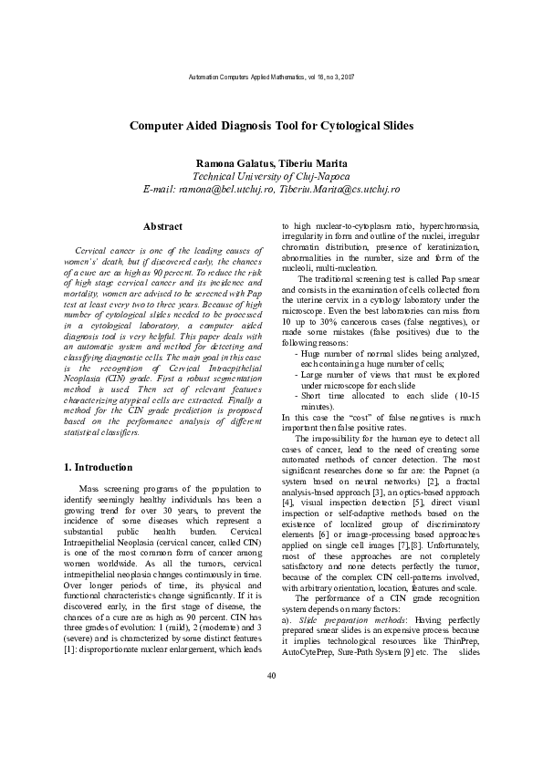 (PDF) Computer Aided Diagnosis Tool for Cytological Slides
