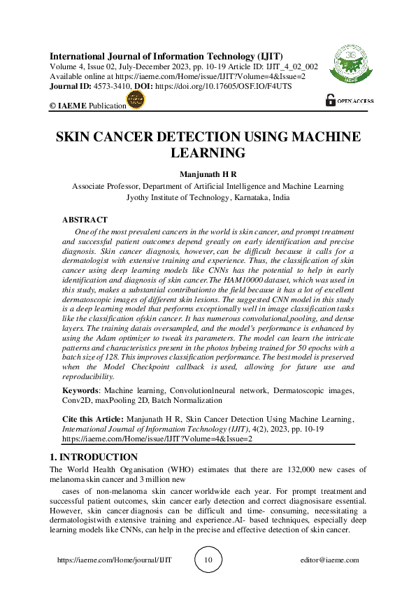 (PDF) SKIN CANCER DETECTION USING MACHINE LEARNING | IAEME Publication ...