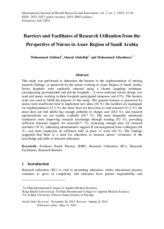 (PDF) Barriers and Facilitates of Research Utilization from the ...