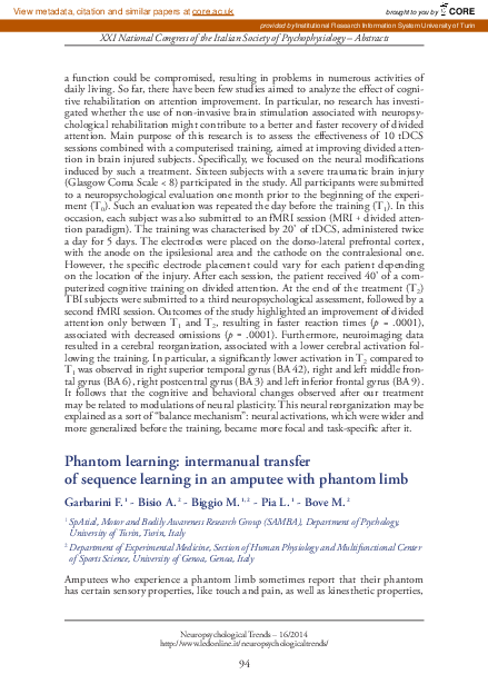 (PDF) Phantom learning: intermanual transfer of sequence learning in an amputee with phantom limb