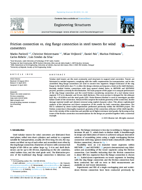 (PDF) Friction connection vs. ring flange connection in steel towers for wind converters