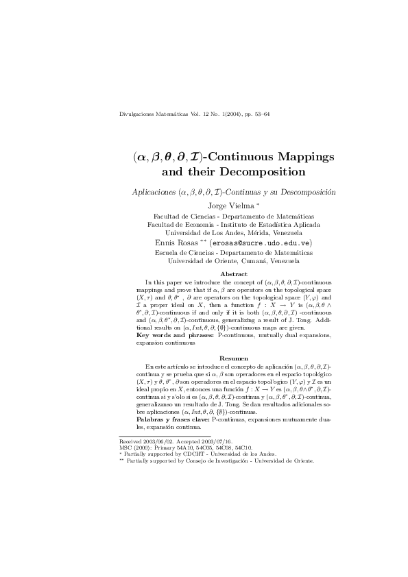 (PDF) Continuous Mappings and Their Decomposition