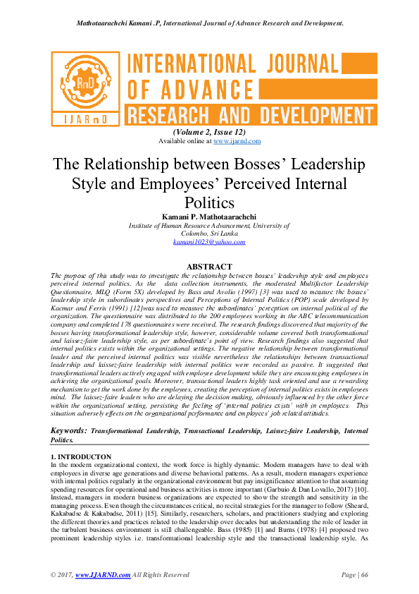 (PDF) The Relationship between Bosses’ Leadership Style and Employees ...