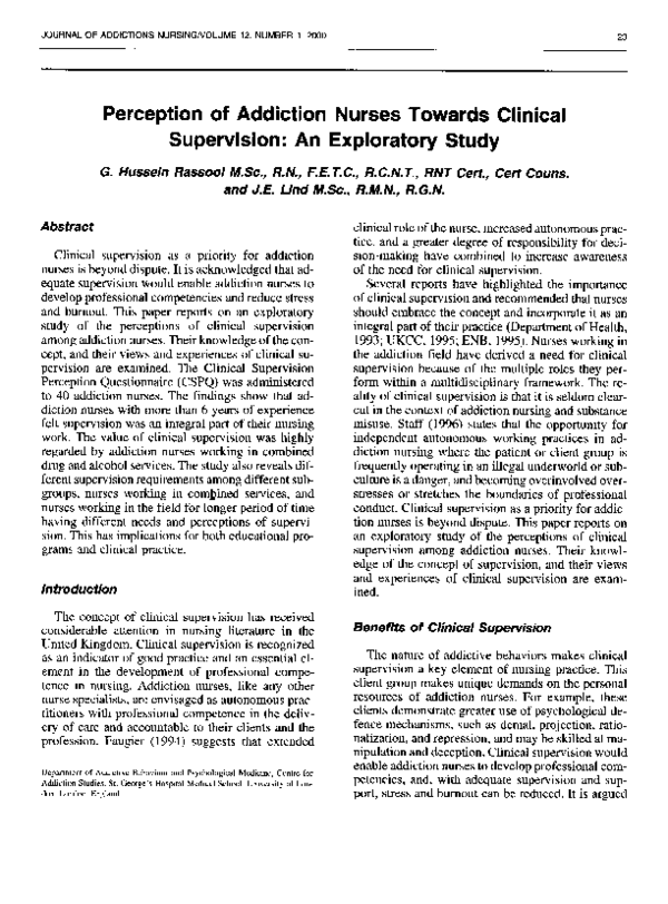 (PDF) Perception of Addiction Nurses Towards Clinical Supervision: An ...