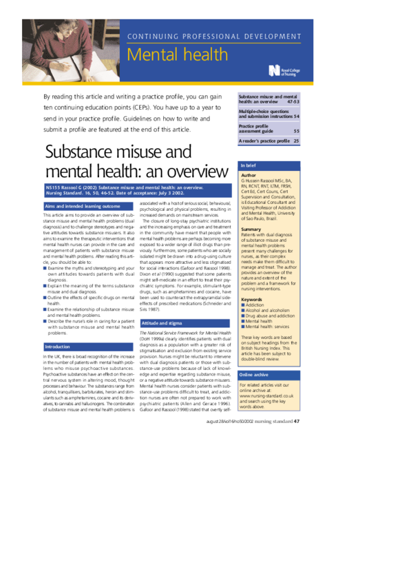 (PDF) Substance misuse and mental health: an overview
