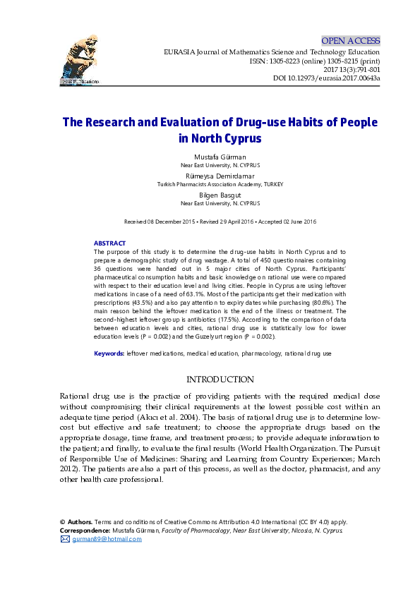 (PDF) The Research and Evaluation of Drug-use Habits of People in North ...