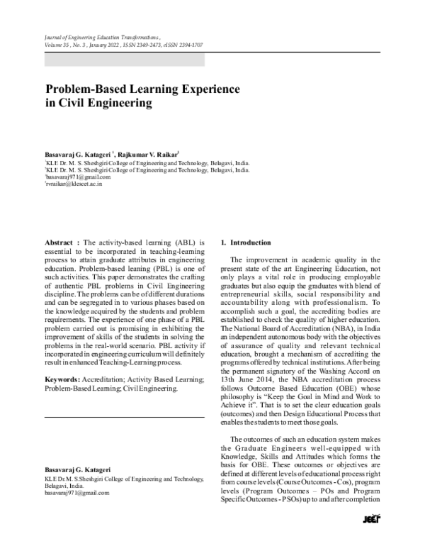 (PDF) Problem-Based Learning Experience in Civil Engineering