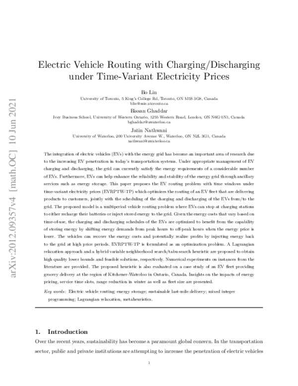 (PDF) Electric Vehicle Routing under Time-Variant Electricity Prices