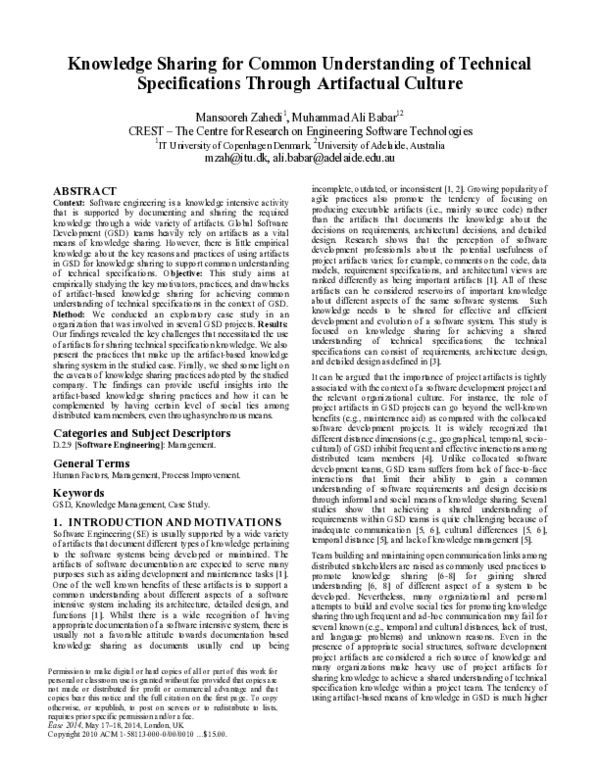 (PDF) Knowledge sharing for common understanding of technical specifications through artifactual ...