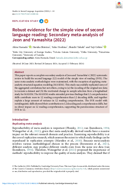 (PDF) Robust evidence for the simple view of second language reading ...
