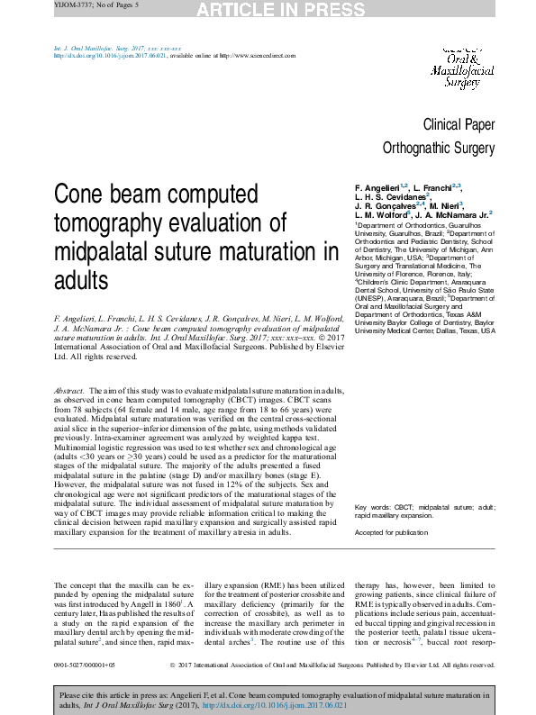 Pdf Cone Beam Computed Tomography Evaluation Of Midpalatal Suture