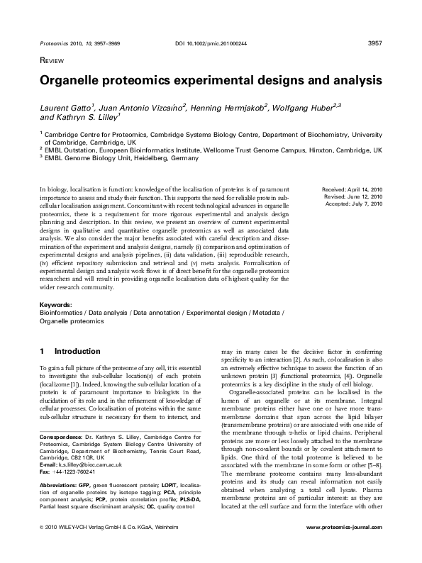 (PDF) Organelle proteomics experimental designs and analysis
