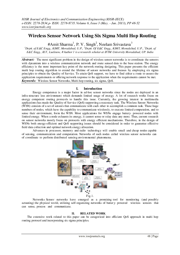 Pdf Wireless Sensor Network Using Six Sigma Multi Hop Routing Amit
