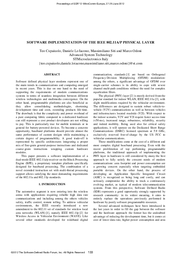 (PDF) Implementation of the Ieee 802 . 11 a / P Physical Layer