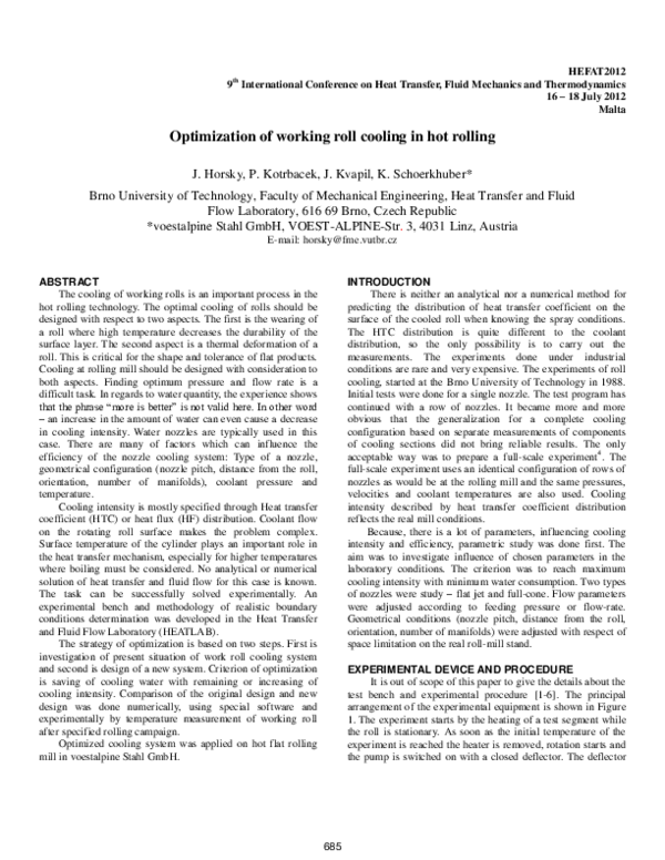 (PDF) Optimization of working roll cooling in hot rolling