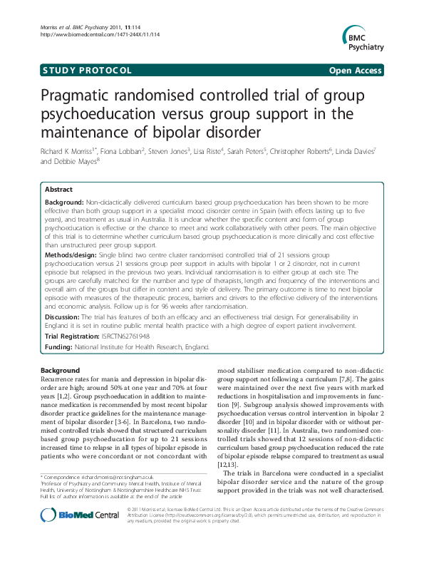 (PDF) Pragmatic randomised controlled trial of group psychoeducation versus group support in the ...