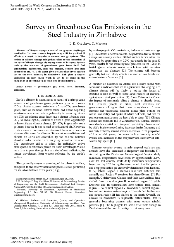 (PDF) Survey on Greenhouse Gas Emissions in the Steel Industry in ...