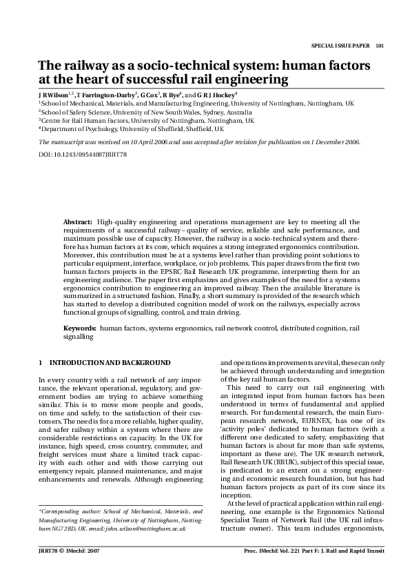 (PDF) The railway as a socio-technical system: Human factors at the ...