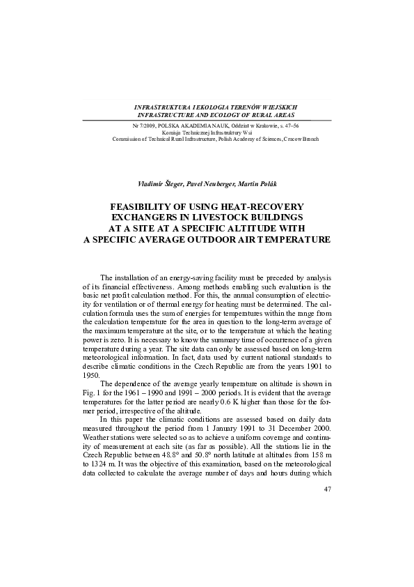 (PDF) Feasibility of using heat-recovery exchangers in livestock ...