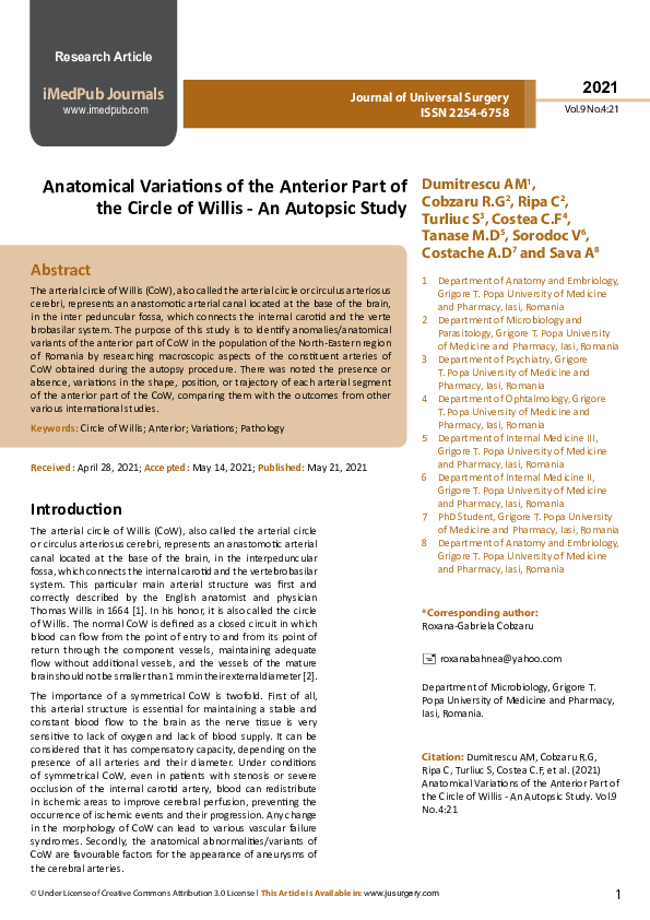 (PDF) Anatomical Variations of the Anterior Part of the Circle of ...
