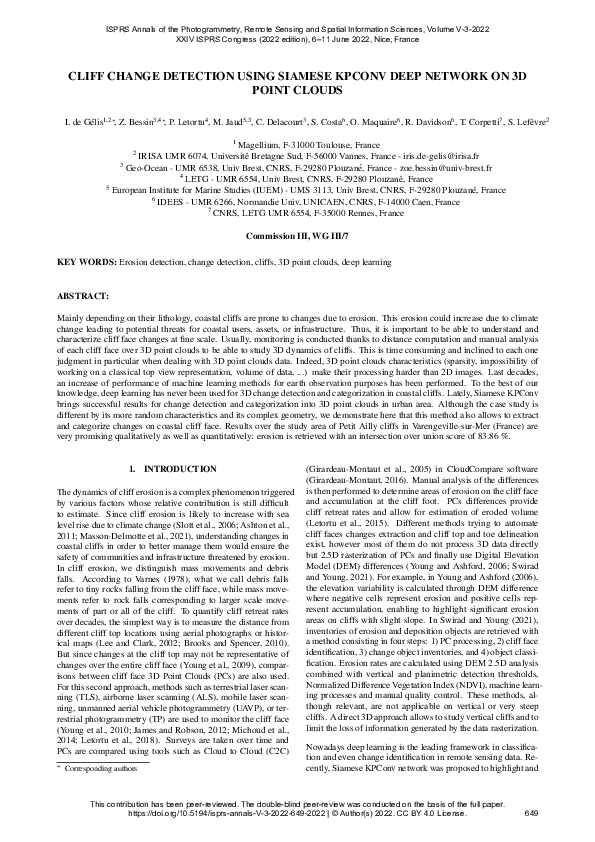 (PDF) Cliff Change Detection Using Siamese Kpconv Deep Network on 3D Point Clouds