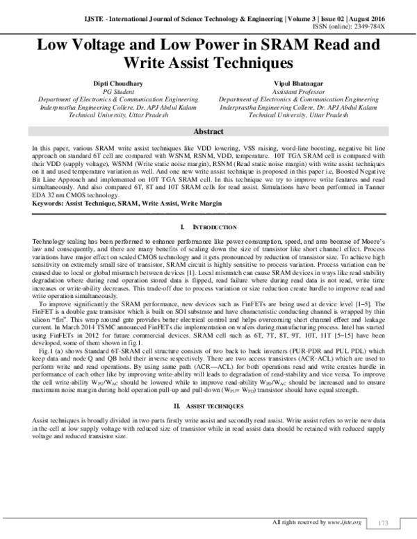 (PDF) Low Voltage and Low Power in SRAM Read and Write Assist Techniques