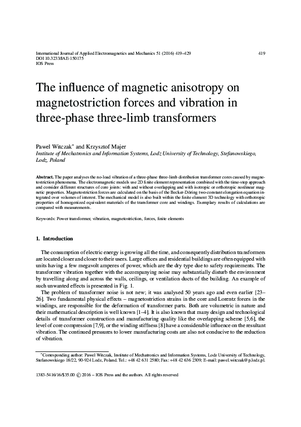 (PDF) The influence of magnetic anisotropy on magnetostriction forces and vibration in three ...